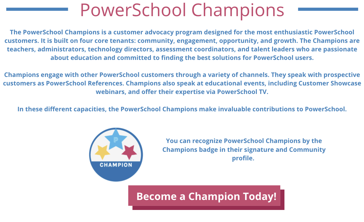 Our PowerSchool Champions and Mentors - PowerSchool Community