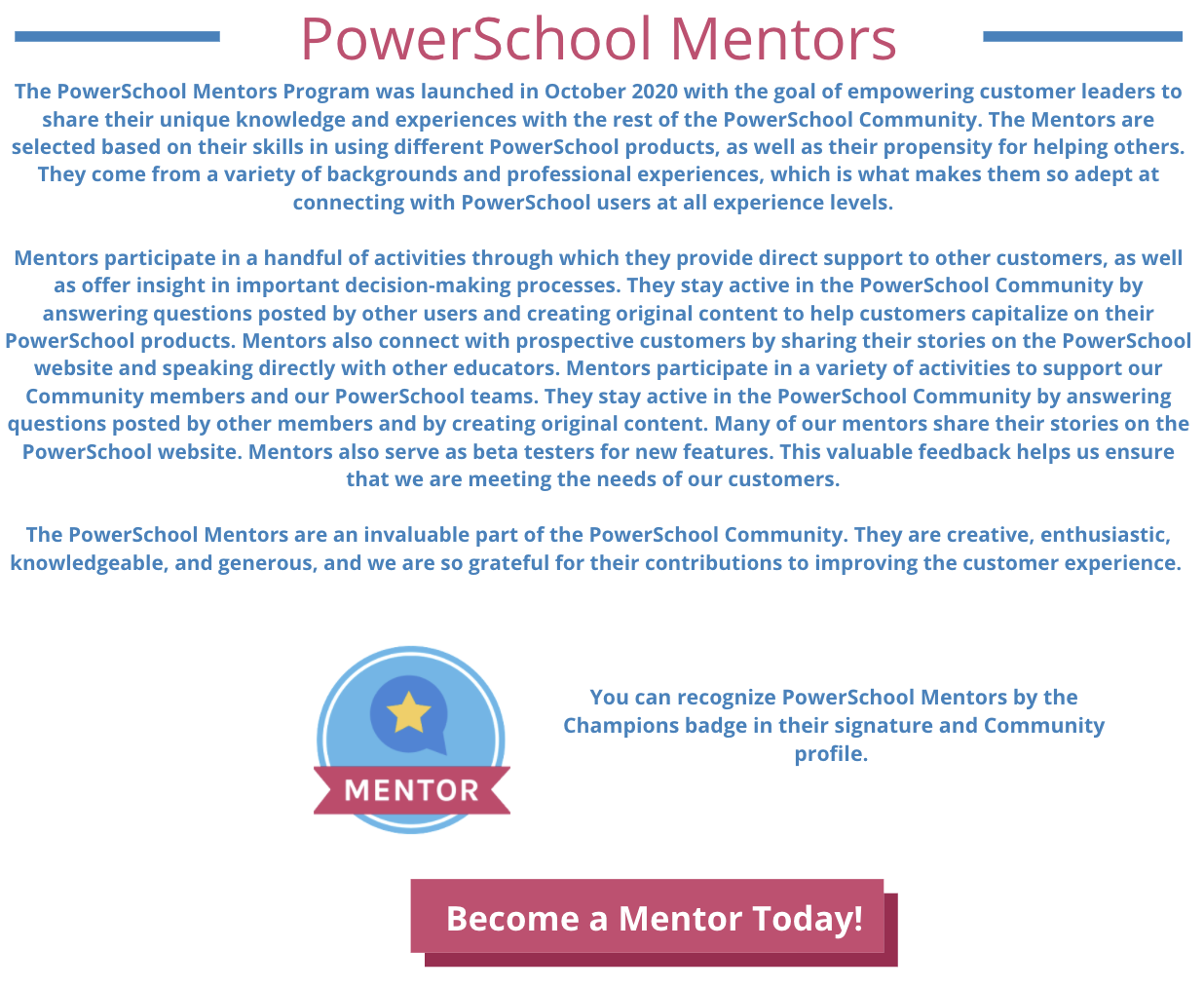 Our PowerSchool Champions and Mentors - PowerSchool Community