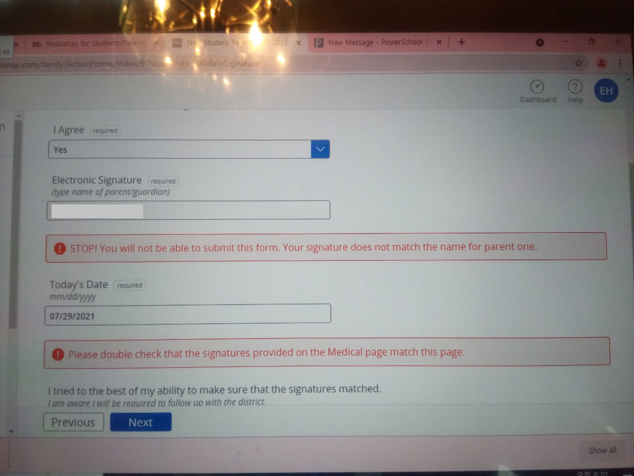 error message at electronic signature - PowerSchool Community
