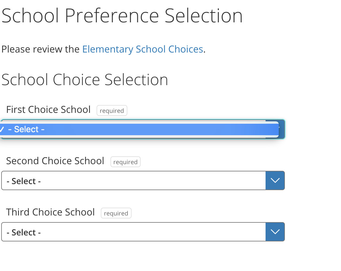 School of choice from has a broken dropdown and can't be submitted ...