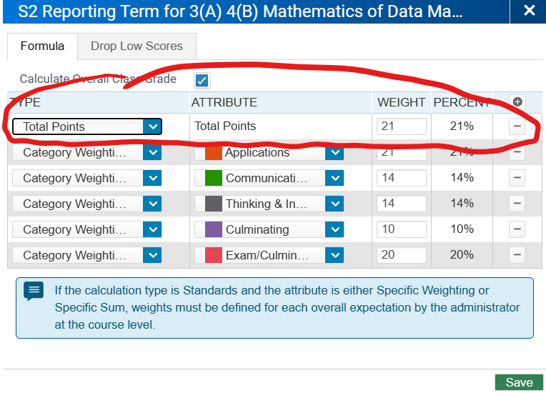 Grade calculation formula type - Total points with categories ...